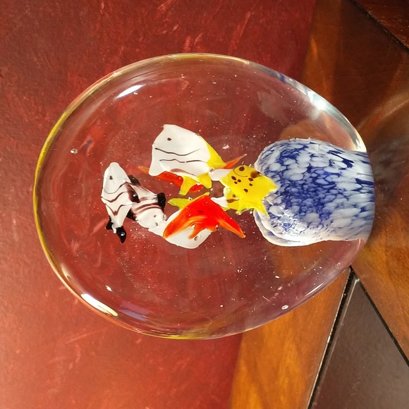 Art | Clear Art Glass Under The Sea Multicolored Fish Paperweight ...